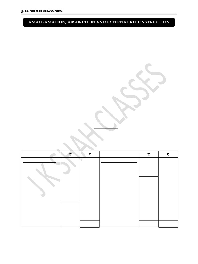 5. AMALGAMATION, ABSORPTION AND EXTERNAL RECONSTRUCTION | PDF | Debits ...