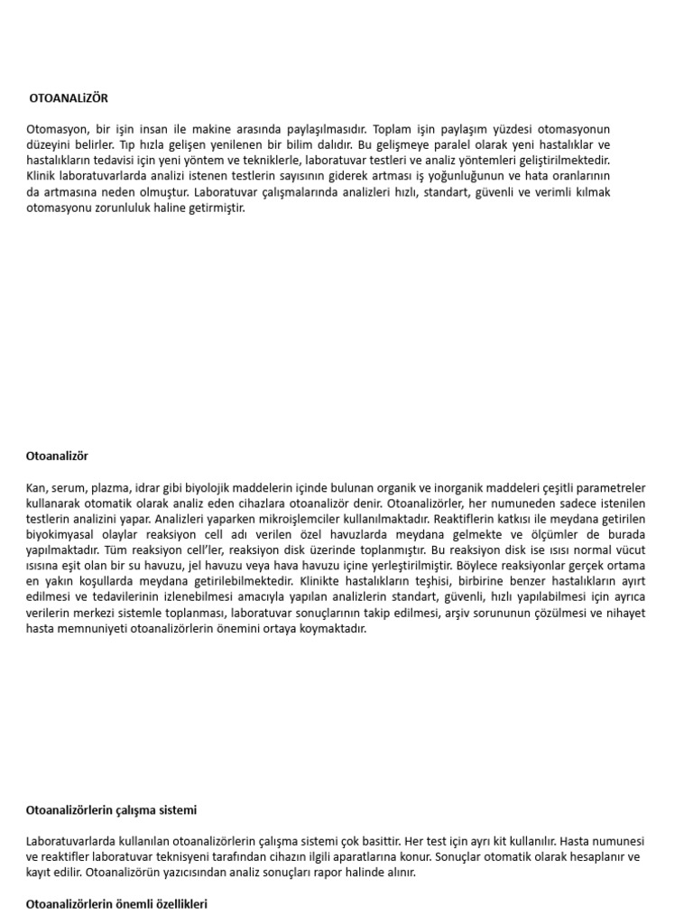 9 Hafta - Otoanalizörler (Biyokimya Ve Hematoloji) | PDF