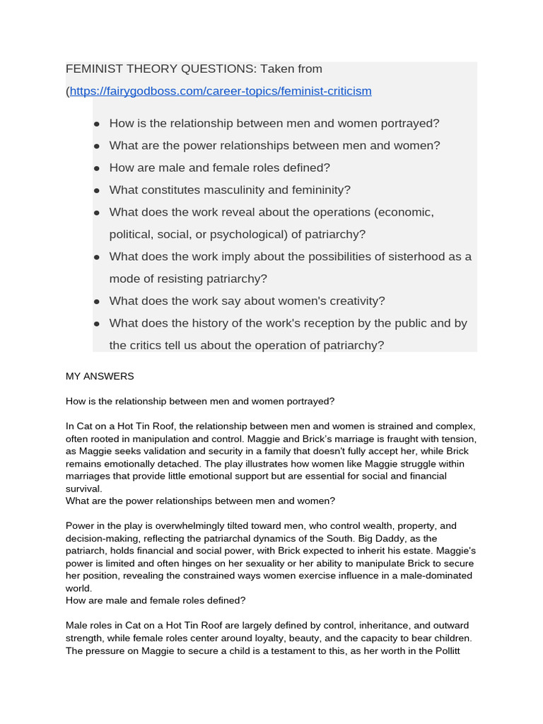 Lesson 17-18 - Questions To Consider Feminist Theory | PDF | Patriarchy ...