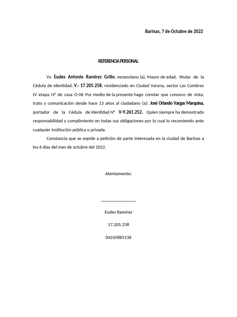 Referencia Personal Chicho | PDF