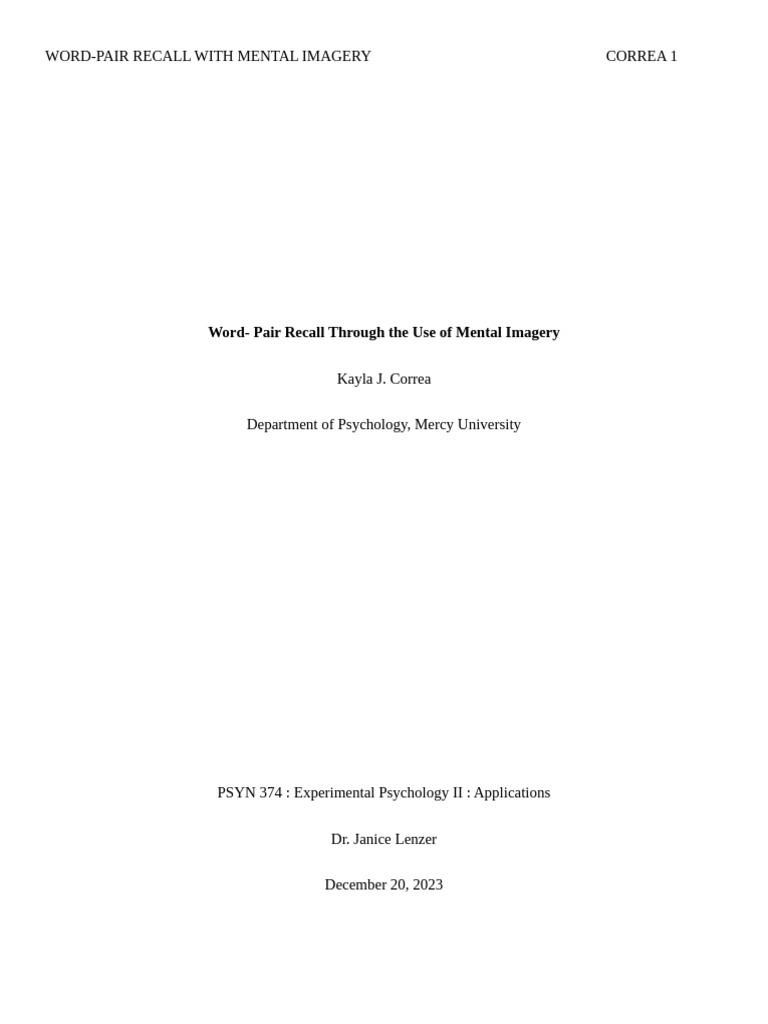 Mental Imagery's Impact on Word Recall | PDF | Recall (Memory) | Mental ...