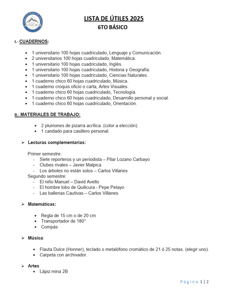 LM 6to Basico 2025 | PDF | Implementos de escritura | Grafito