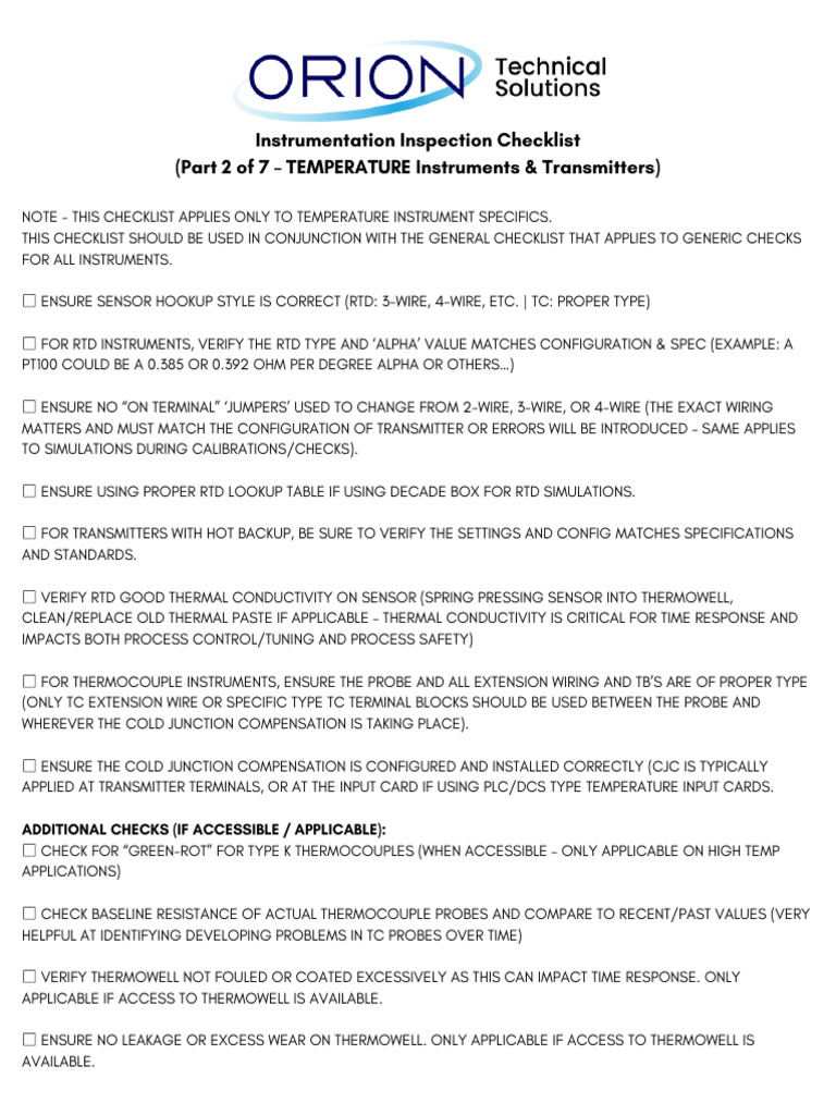 Instrumentation Inspection Checklist Part 2 | PDF
