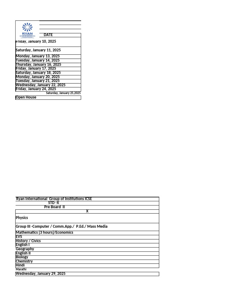 II Preboard Exams Timetable | PDF