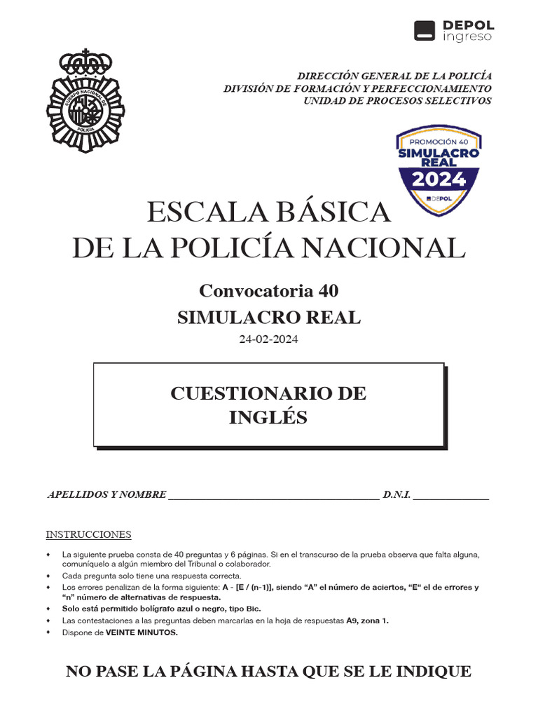 SIMULACRO - INGLES - DEPOL EB - 24FEB Patricia Redondo 1 | PDF