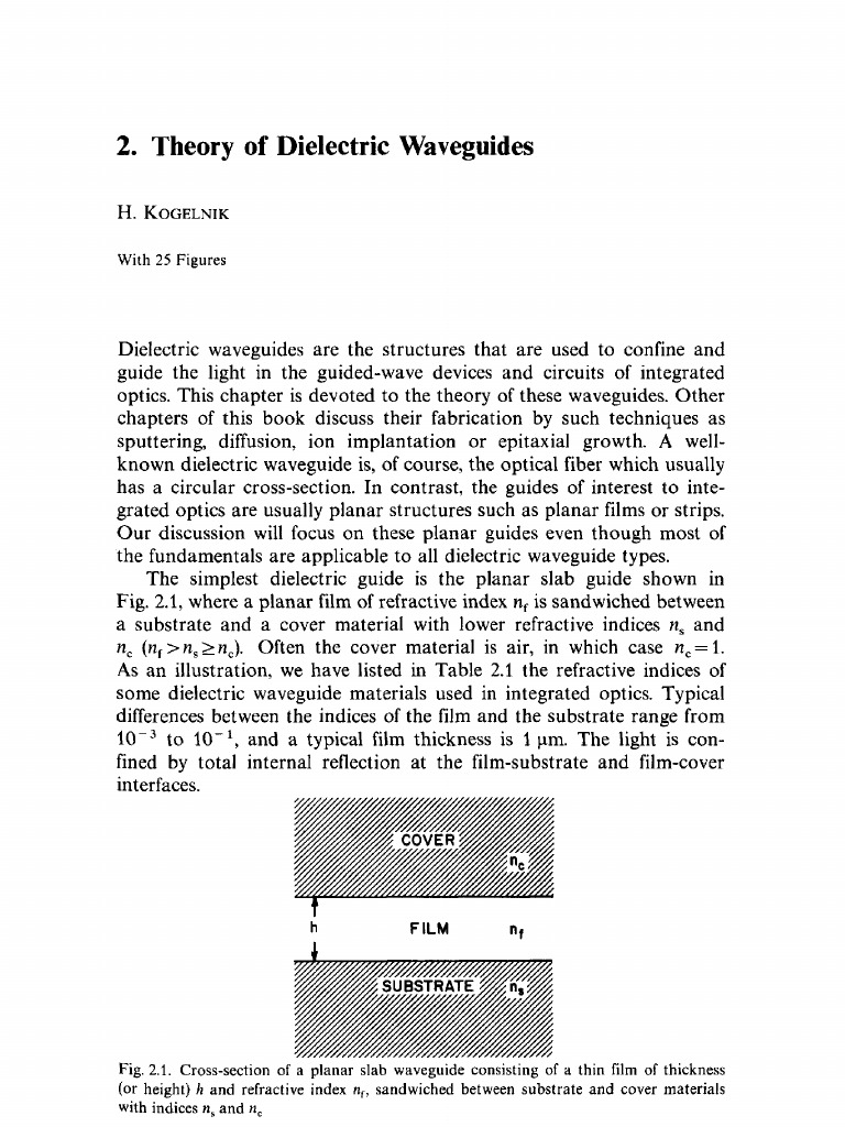 H. Kogelnik - Theory of Dielectric Waveguides | PDF | Waveguide | Reflection (Physics)