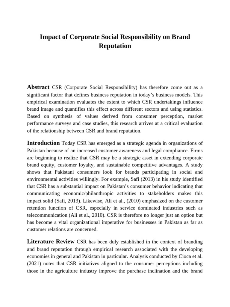 CSR's Impact on Pakistani Brands | PDF | Corporate Social ...