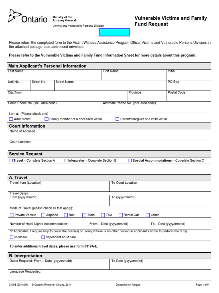 Vulnerable Victims Fund Application Form | PDF | United States Postal ...