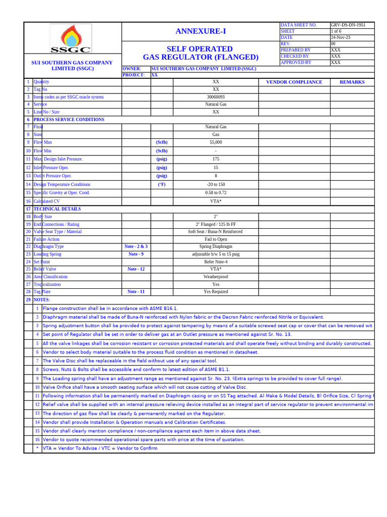 GRV-DS-DN-1951-00 (Self Operated Gas Regulator - Flanged) | PDF | Valve | Hydraulics