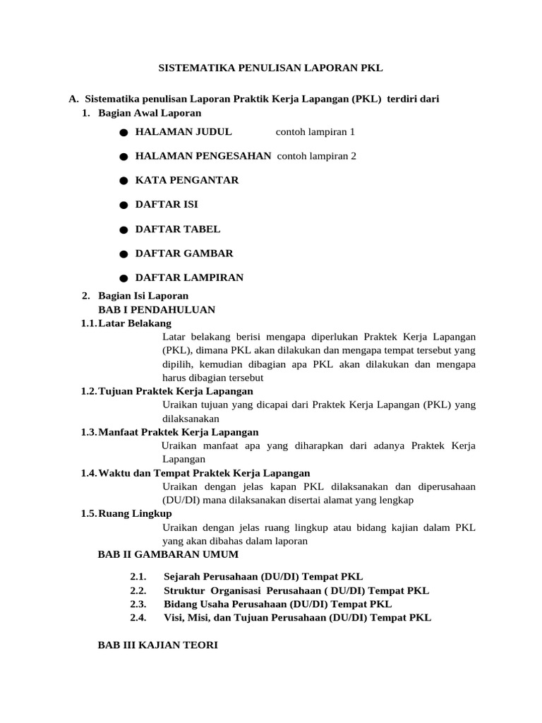 SISTEMATIKA PENULISAN LAPORAN PKL 2024 | PDF