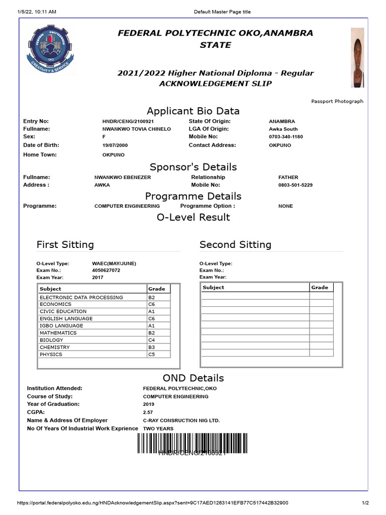 HND Acknowledgement for Applicants | PDF | Educational Stages | Qualifications