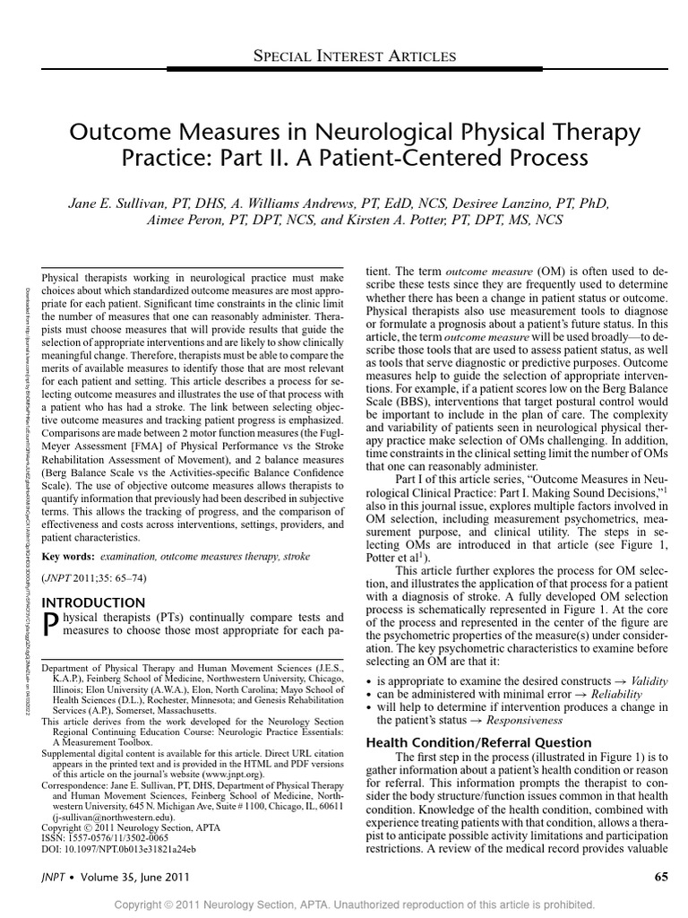 Selecting Outcome Measures in Therapy | PDF | Physical Therapy | Stroke