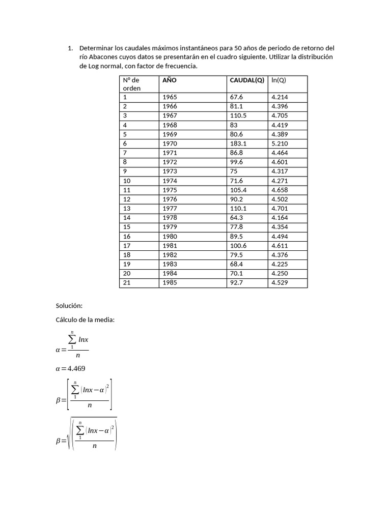 Determinar Los Caudales Máximos Instantáneos para 50 Años | PDF ...