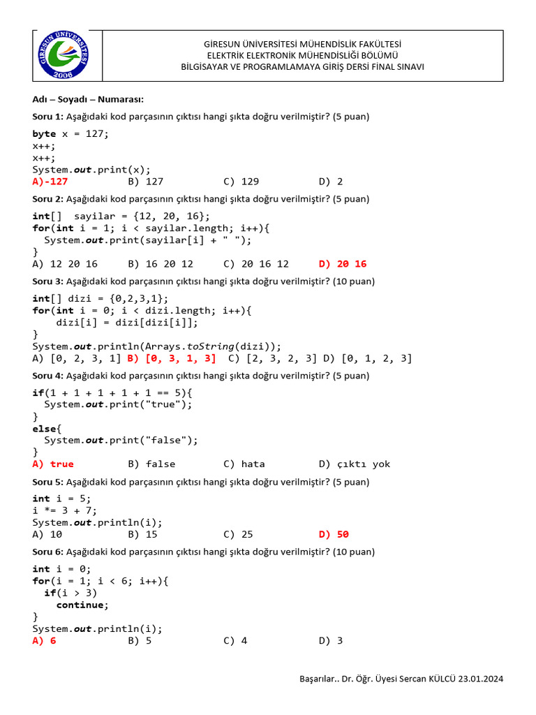 2023 2024 Final Cevaplar | PDF