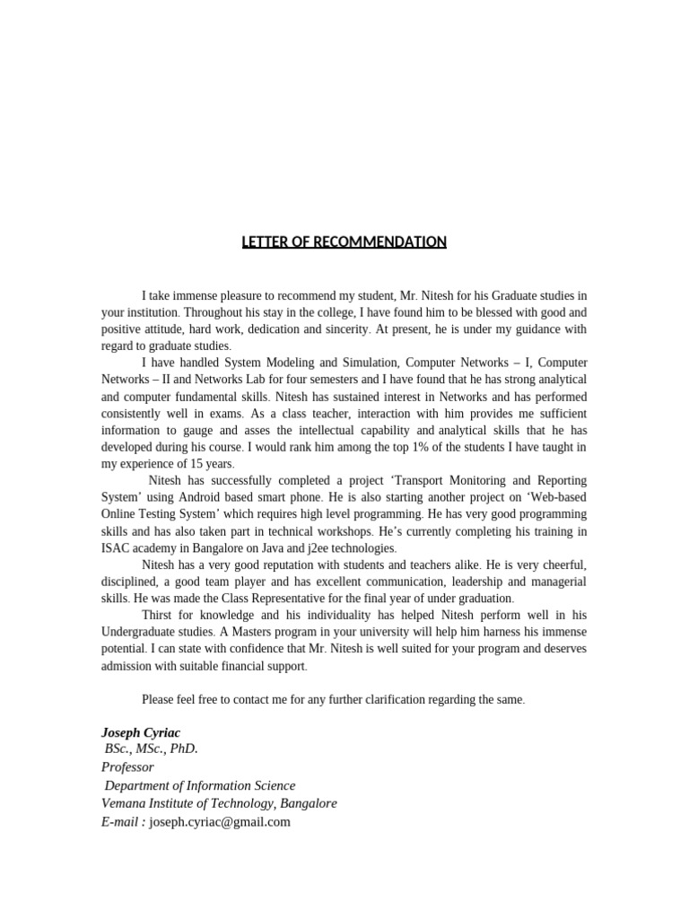 Recommendation Letter - Joe | PDF