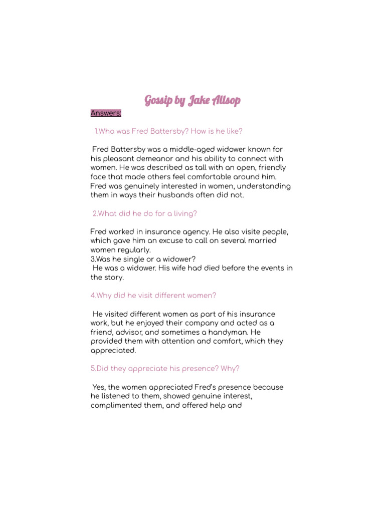 Gossip by Jake Allsop-Answers Ríos Luisana | PDF | Social Psychology