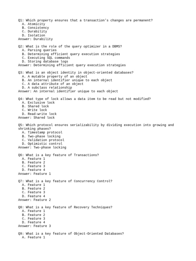 Advanced DB MCQ Questions | PDF | Database Transaction | Databases
