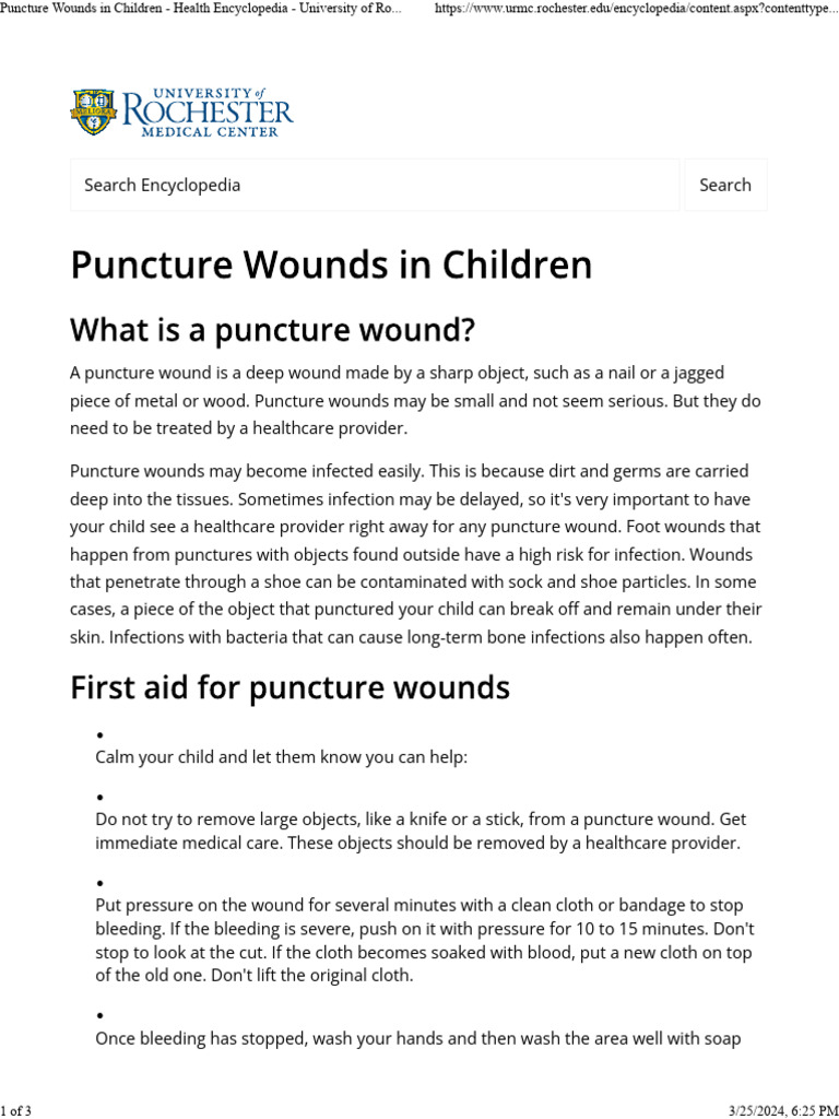 Puncture Wounds in Children | PDF | Wound | Medical Specialties