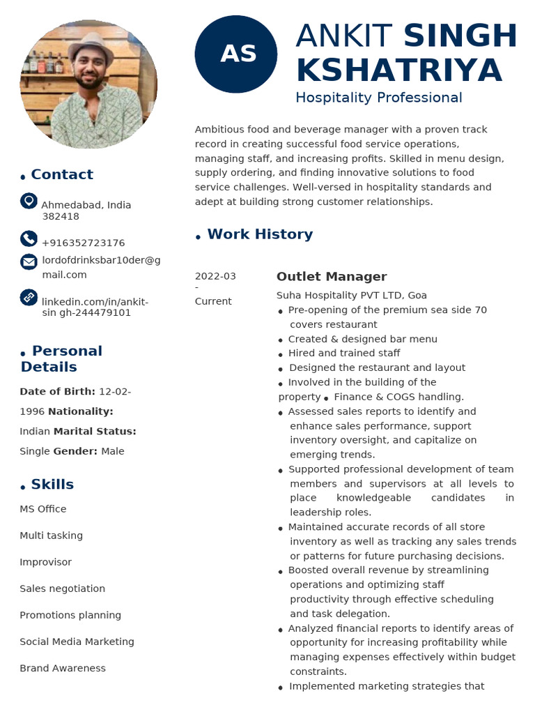 ANKIT_SINGHKSHATRIYA_Resume (2)-converted | PDF | Inventory | Restaurants