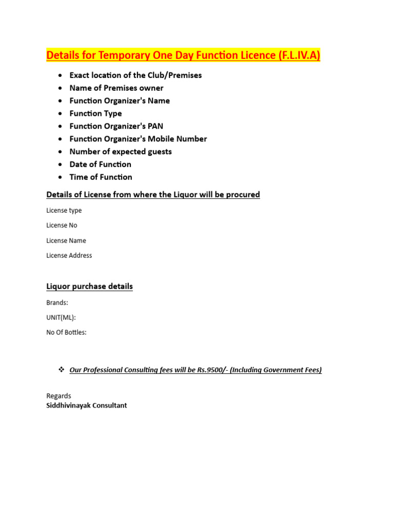 Details For Temporary One Day Function Licence | PDF