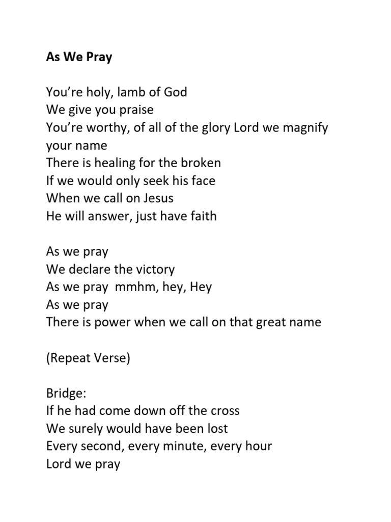 Lyrics for "As We Pray" | PDF