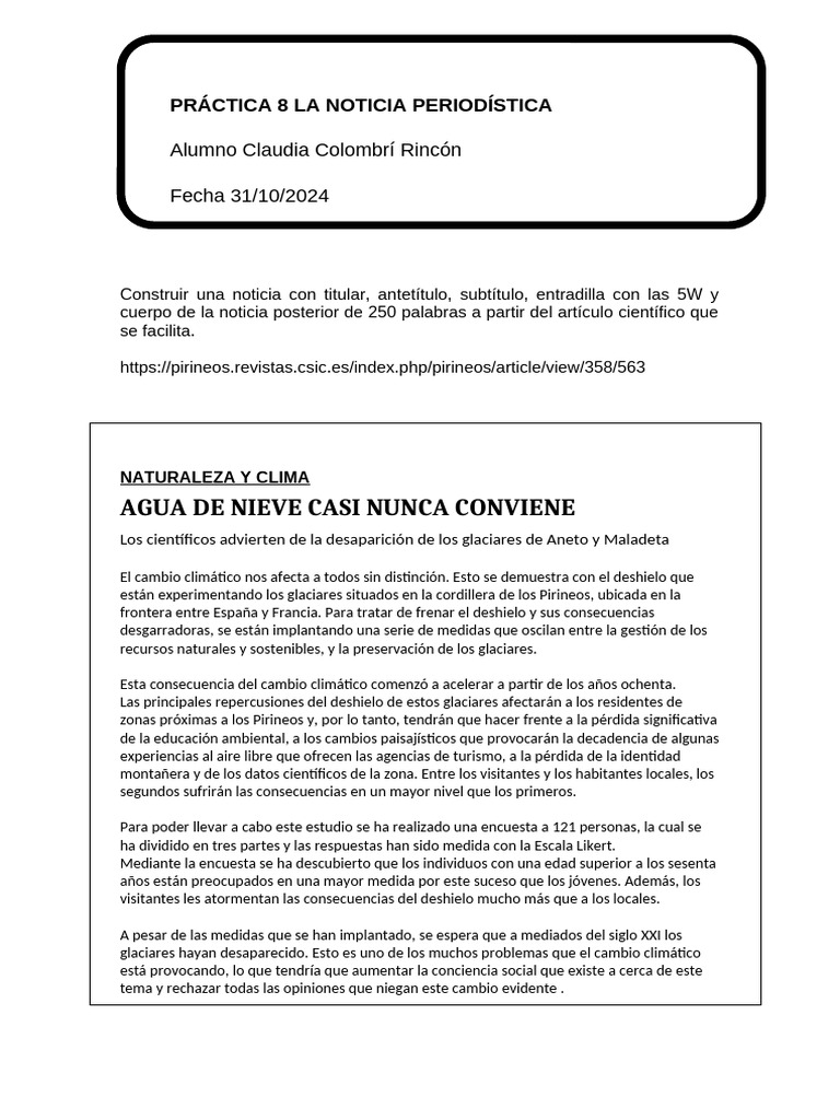 PRÁCTICA LA NOTICIA PERIODÍSTICA (REVISTA CIENTÍFICA) | PDF