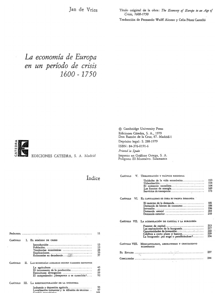 Economía de Europa en Un Periodo de Crisis 1600-1750, La - Jan de Vries ...