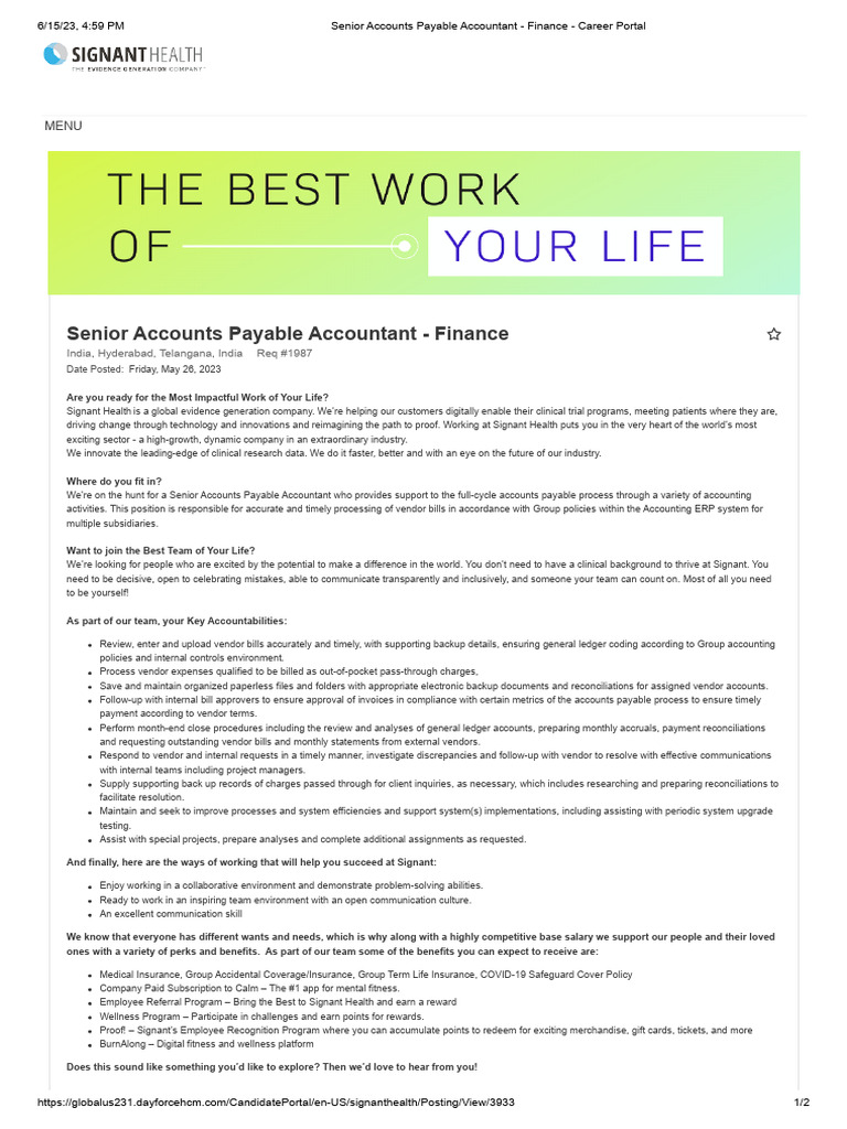 Senior Accounts Payable Accountant - Finance - Career Portal | PDF ...