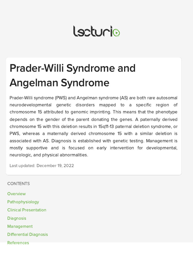 Prader willi syndrome and angelman syndrome | PDF | Diseases And ...