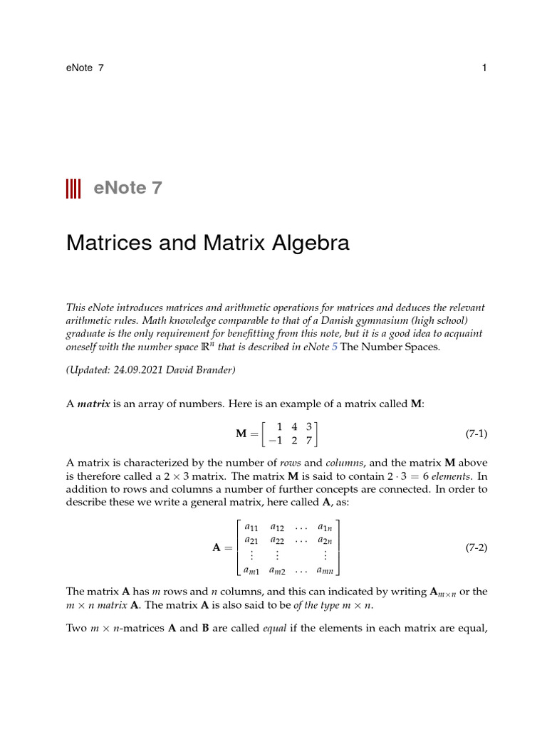 07_-_Matrix_and_Matrix_Algebra | PDF | Matrix (Mathematics) | Algebra