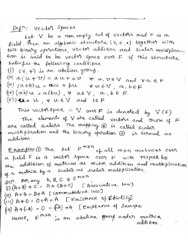 Vector Spaces Notes | PDF
