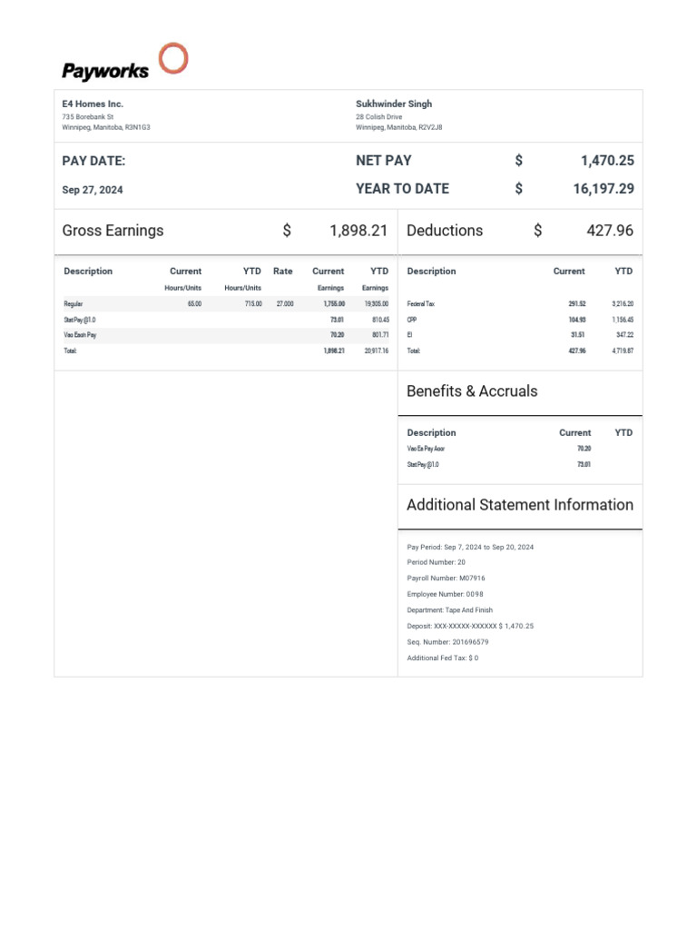 PayStatement-Sep 27 2024 | PDF | Payroll | Expense