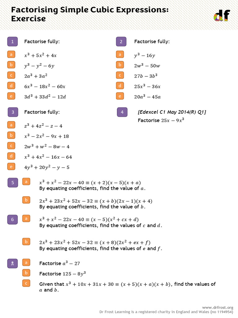 Factorising Simple Cubic Expressions - Exercise | PDF