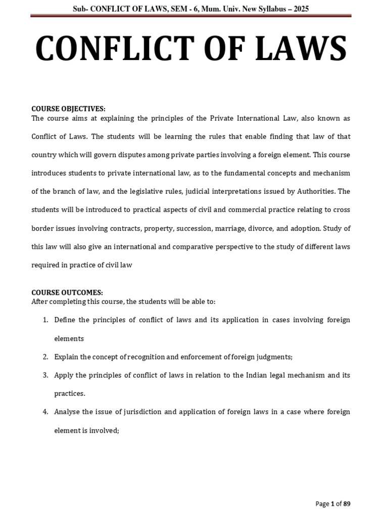 Conflict of Laws Course Overview 2025 | PDF | International Law ...