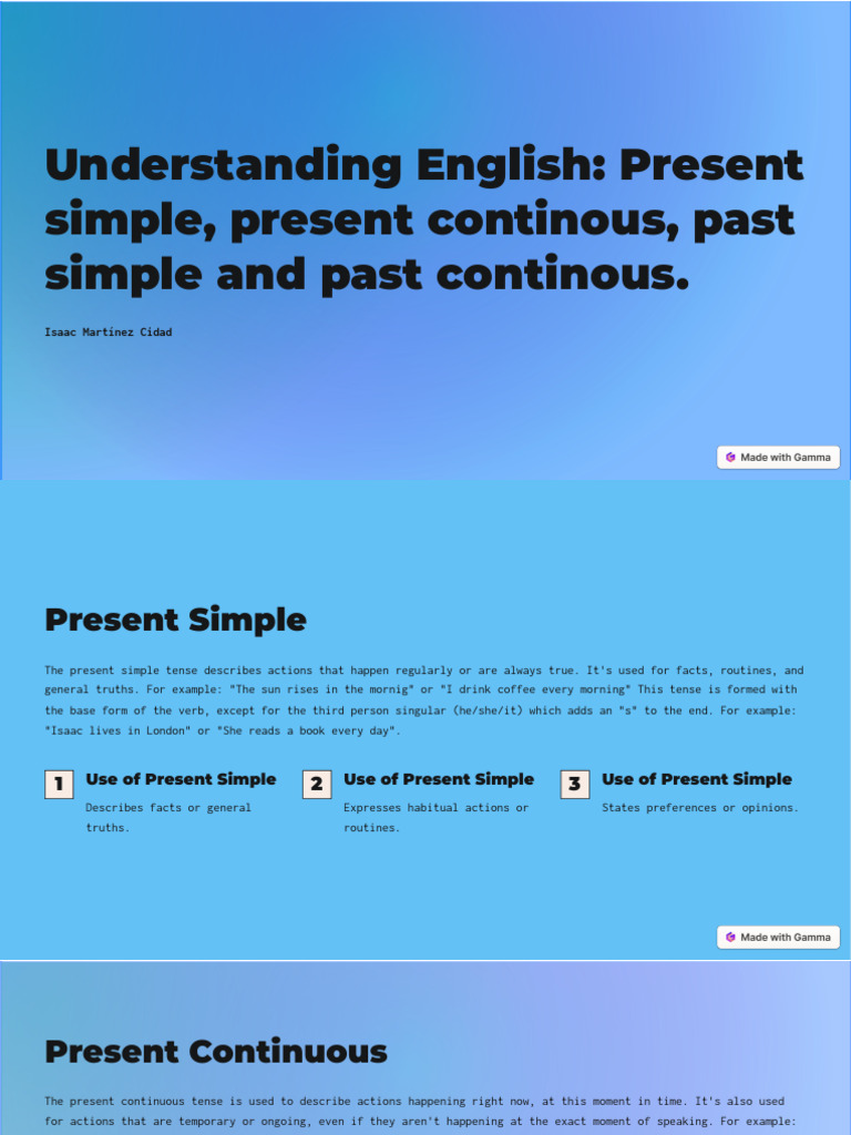 Understanding English Present Simple Present Continous Past Simple and ...
