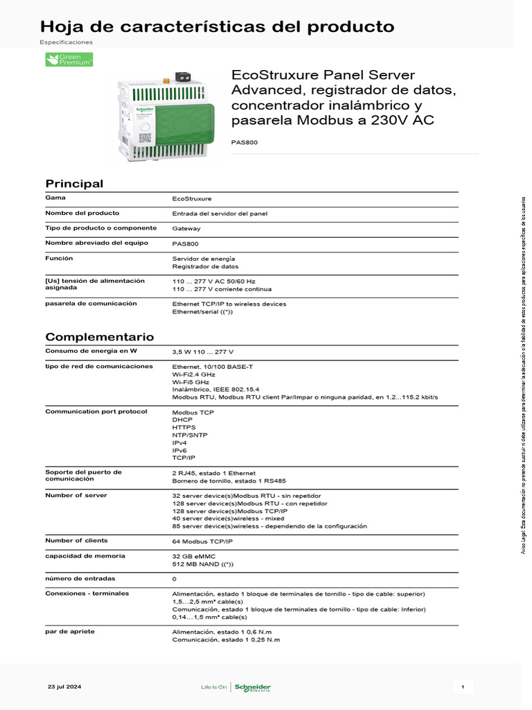 Servidor de Panel EcoStruxure PAS800 | PDF | Protocolo de Control de ...