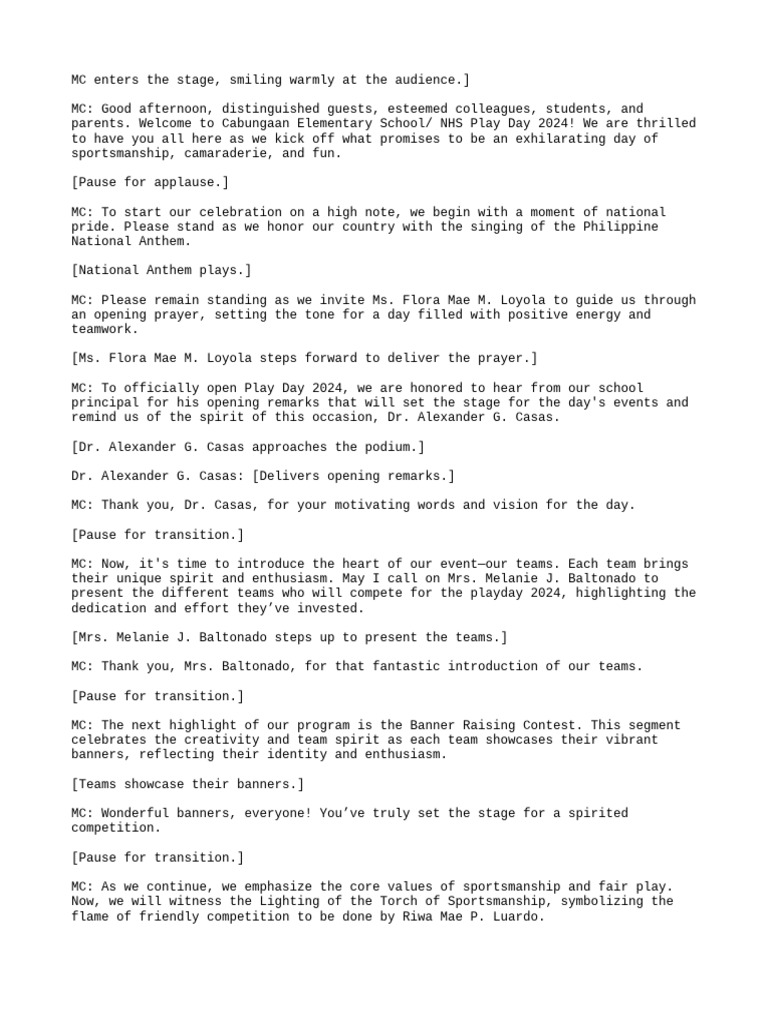 Host Script For Playday 2024 | PDF