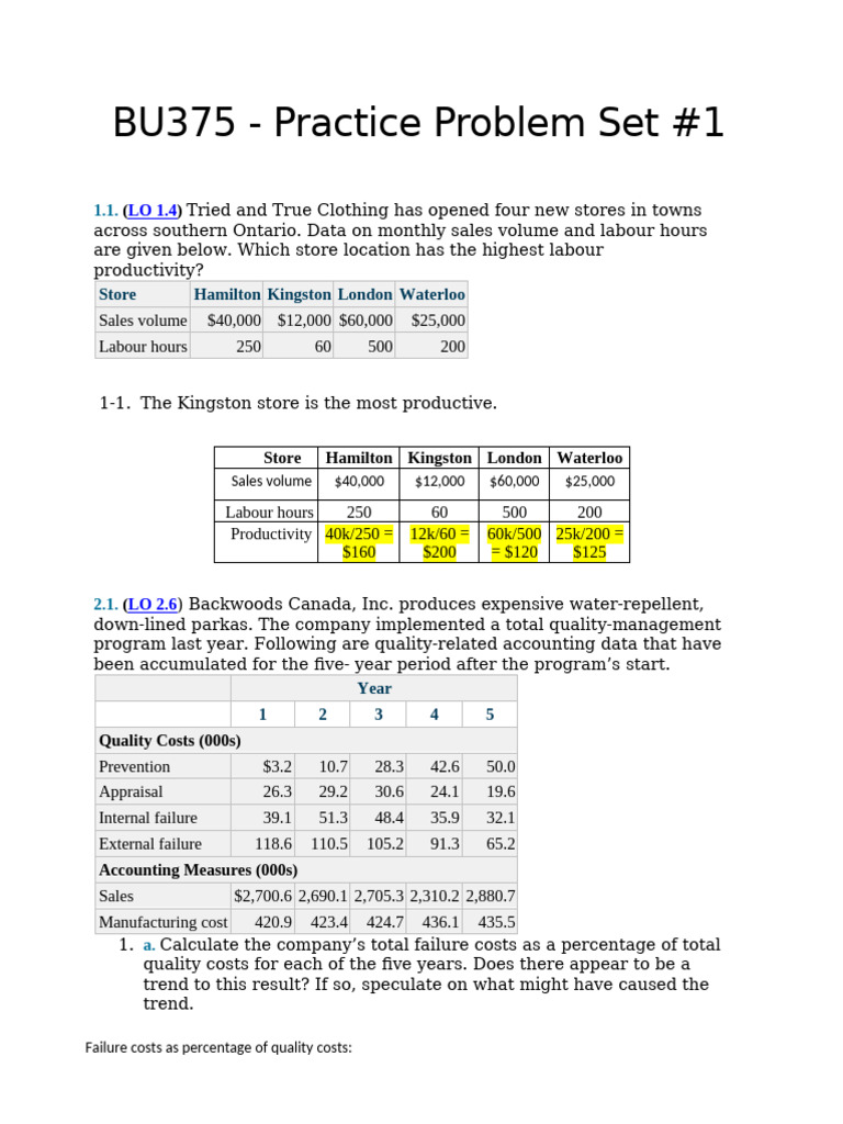 Practice Problem Set 1 (Chapters 1 - 3) | PDF | Business