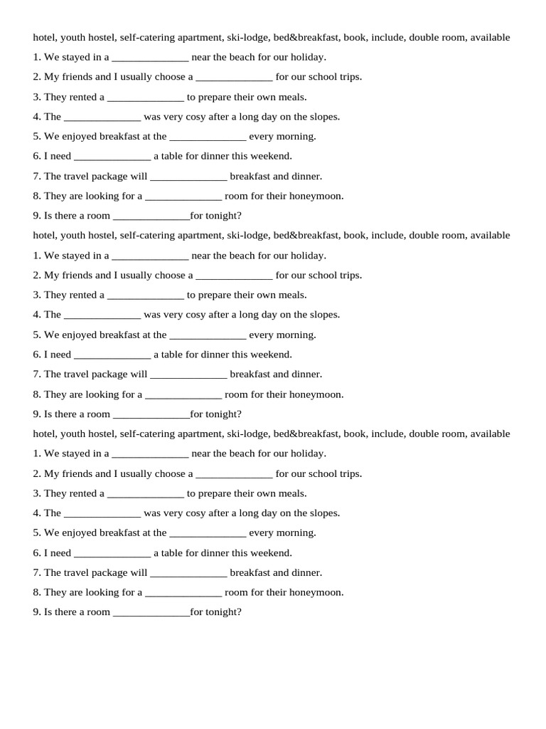 hotel words 7б | PDF