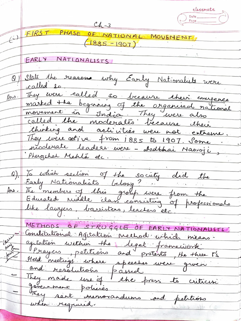 First Phase of National Movement - Class 10 ICSE History Notes | PDF