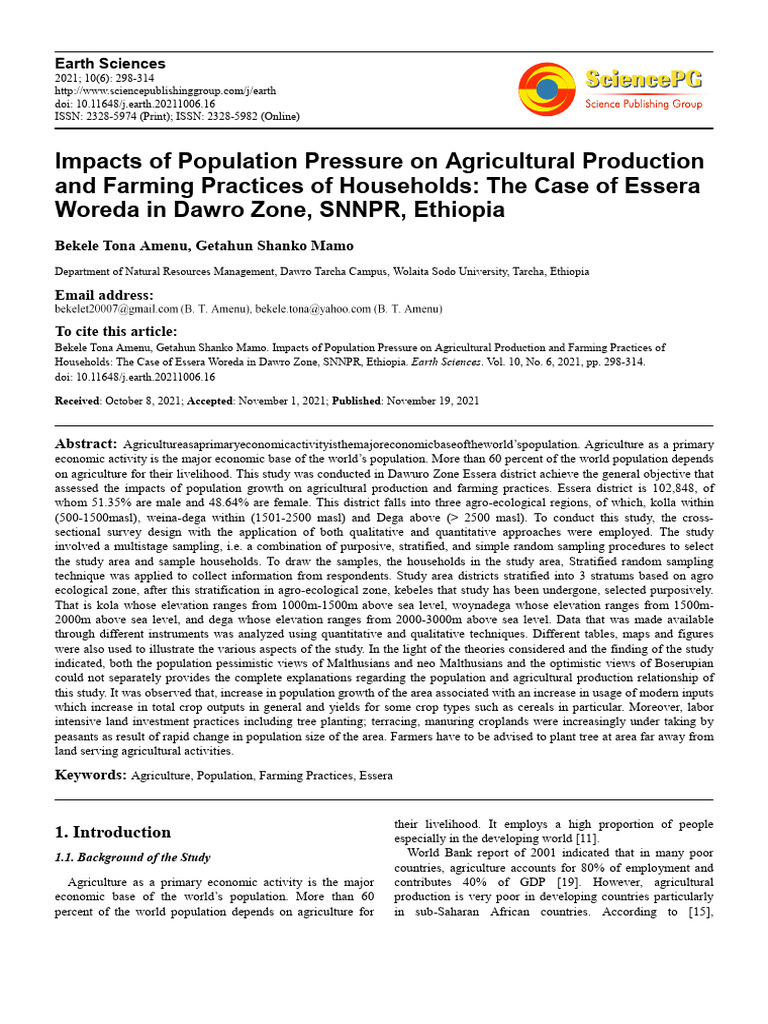 Impacts of Population Pressure on Agricultural Production and Farming ...
