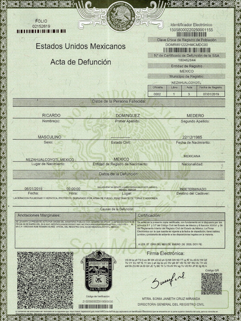 Acta de Defuncion | PDF