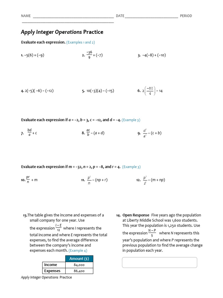 KIRK WILLIAMS - Order of Integer Operations Assignment | PDF | Mathematics | Fahrenheit