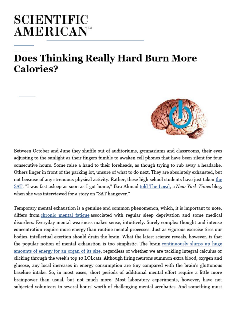 Mental Effort and Caloric Burn Explained | PDF | Calorie