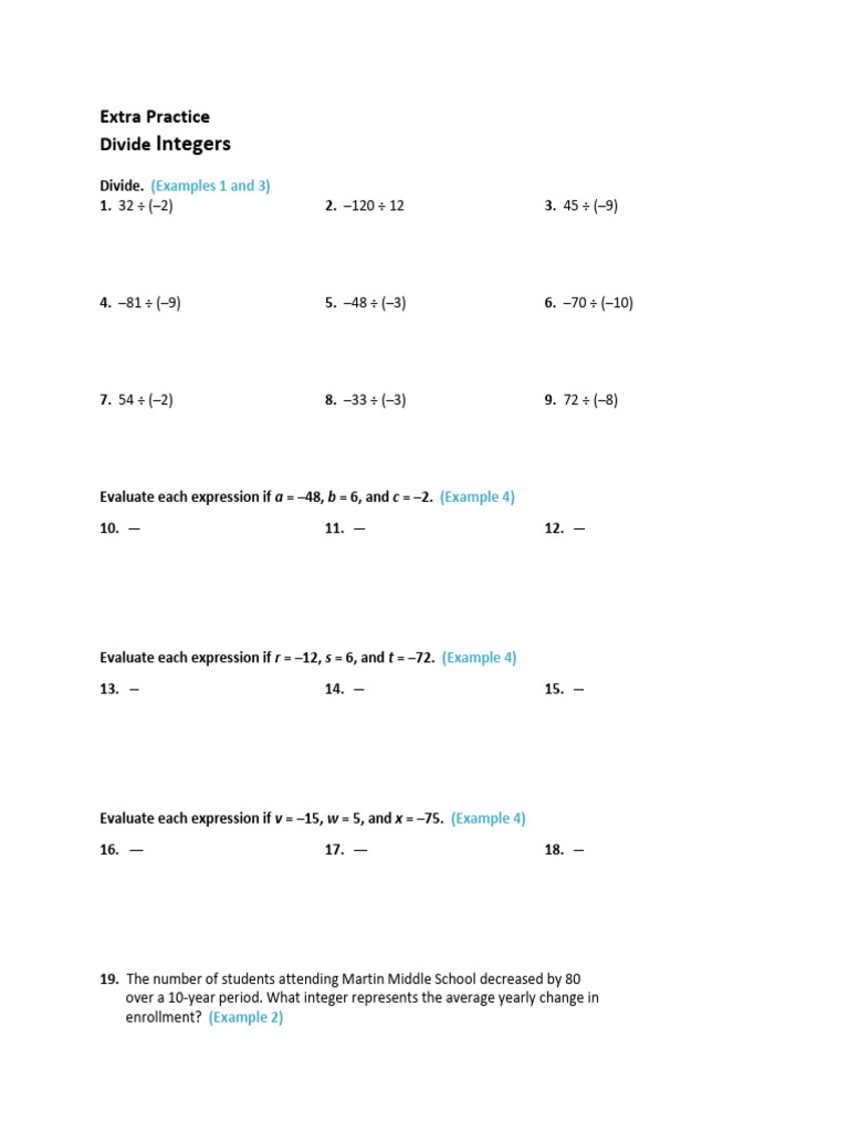 KIRK WILLIAMS - Dividing Integers Assignment | PDF
