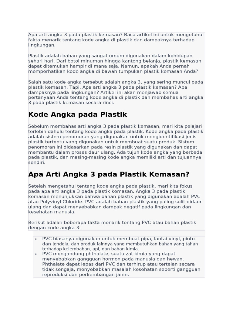 Arti Angka 3 Pada Plastik Kemasan | PDF