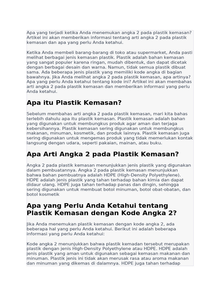 Arti Angka 2 pada Plastik HDPE | PDF