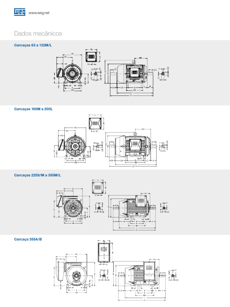 Motores WEG W22 - Dimensionais | PDF | Engenharia Elétrica | Energia ...