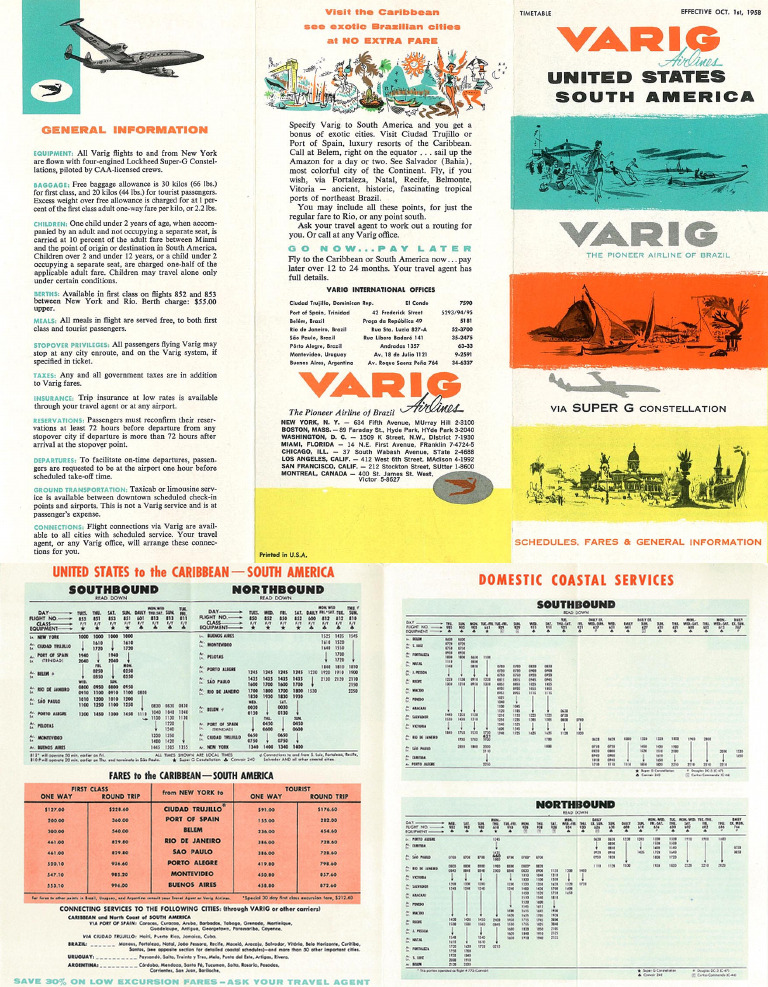 Varig Timetable 1958 | PDF
