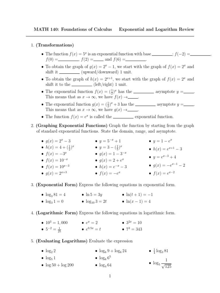 ExpLogReview(1) | PDF | Logarithm | Function (Mathematics)
